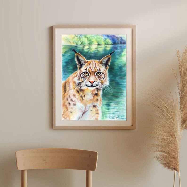 Bobcat Painting Lynx Original Art Big Cat Wall Art Pastel Drawing ...