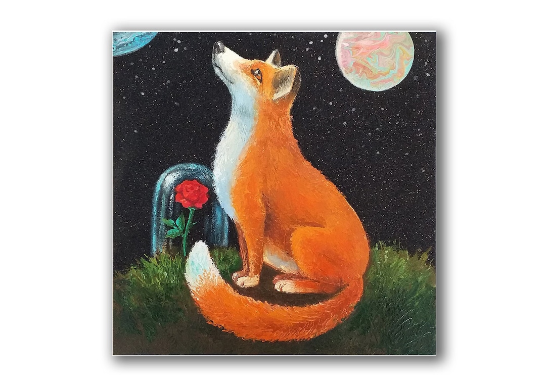 Fox and Rose Painting Little Prince Original Art Oil Painting on Canvas ...