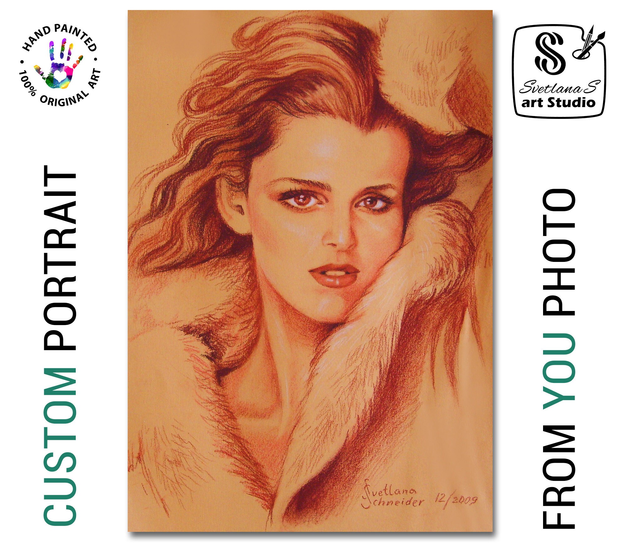 Custom Portrait From Your Photo Drawn With Sanguine, Red Chalk Drawing ...