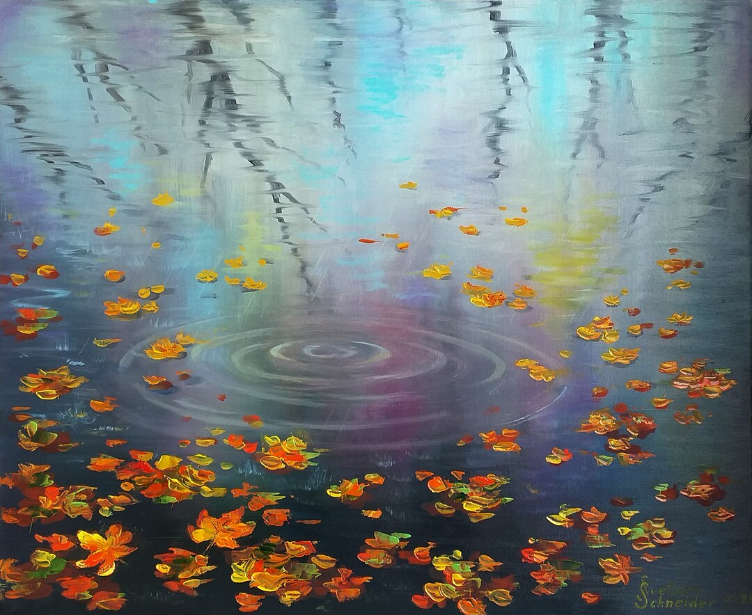 Water Reflections Painting Fall Landscape Original Art Impasto Oil ...
