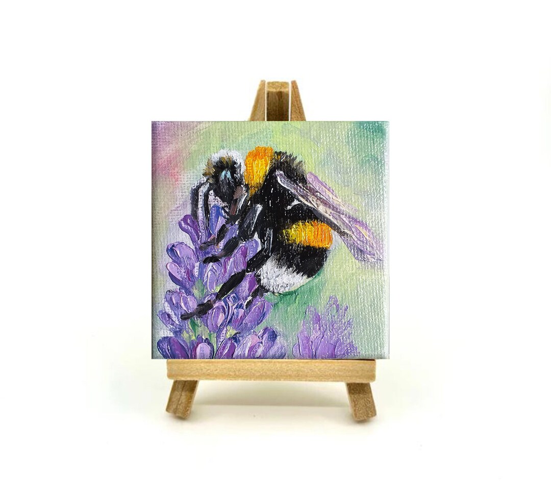 Bumblebee Tiny Painting Hand Painted Artwork Bee on Lavender Original ...