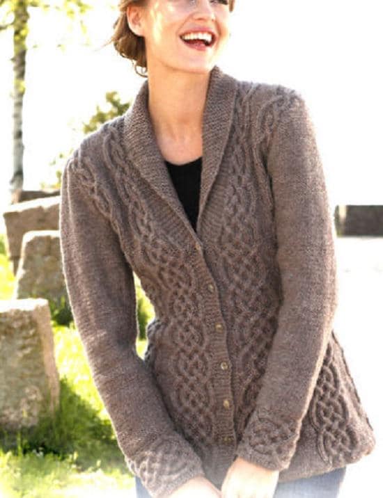 Knitting Pattern Ladies Celtic Cable Cardigan With Shawl Collar Size 36 ...