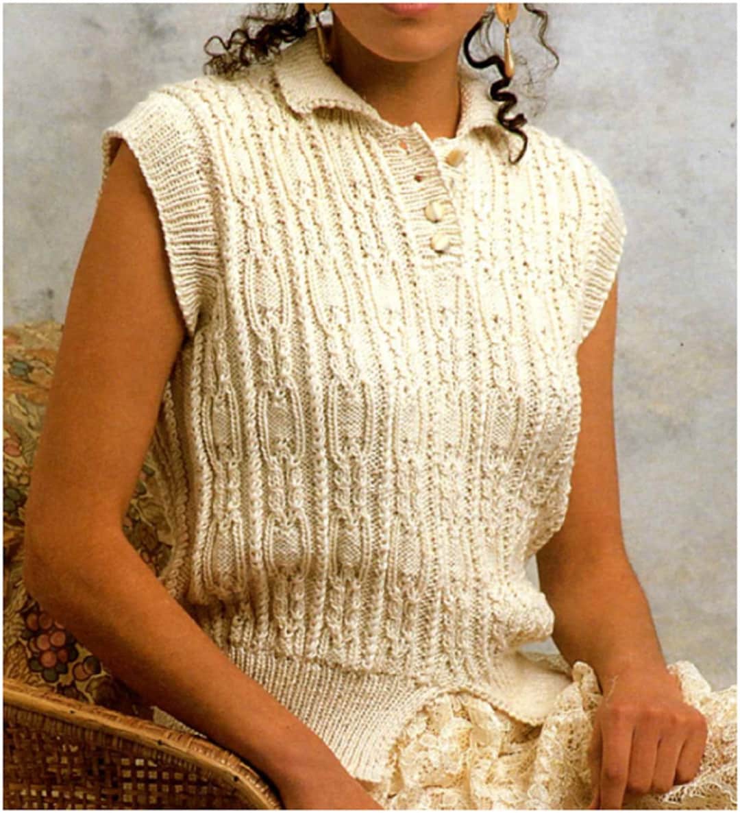 Knitting Pattern Ladies Pretty Sleeveless Top in DK Size 32 to 40 Ins ...