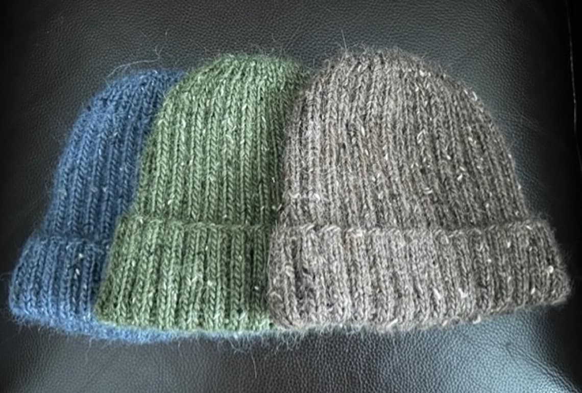 Knitting Pattern Easy Knit Ribbed Hat Men or Women in Aran Yarn 2 Sizes ...
