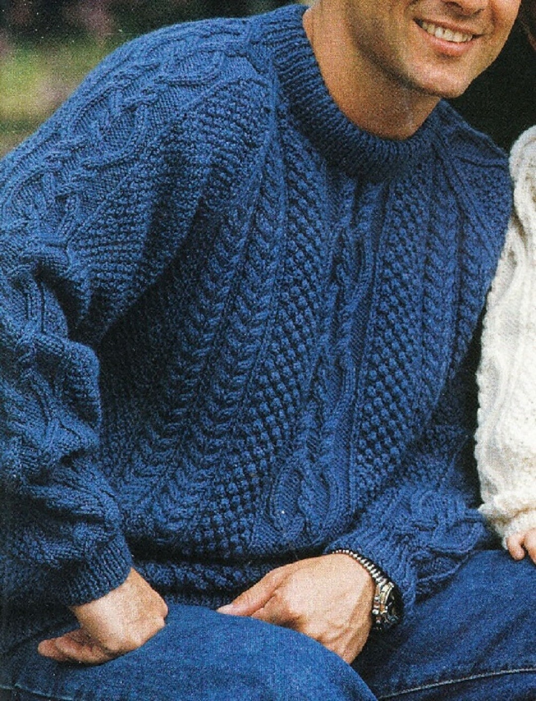 Knitting Pattern Mens or Boys Father and Son Aran Sweater Size 24 to 46 ...