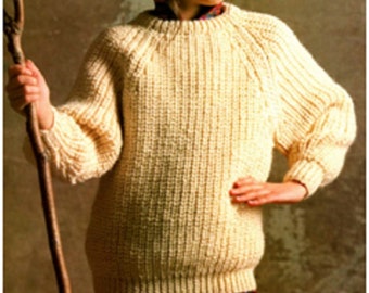 Knitting Pattern Childrens Easy Knit Fisherman's Rib Aran Sweater ...