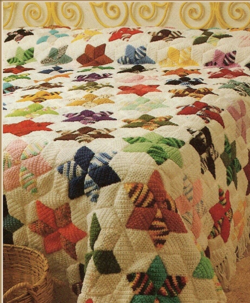 Crochet Pattern Patchwork Star Blanket Motif Afghan in Aran/worsted Yarn Downloadable Pdf ...