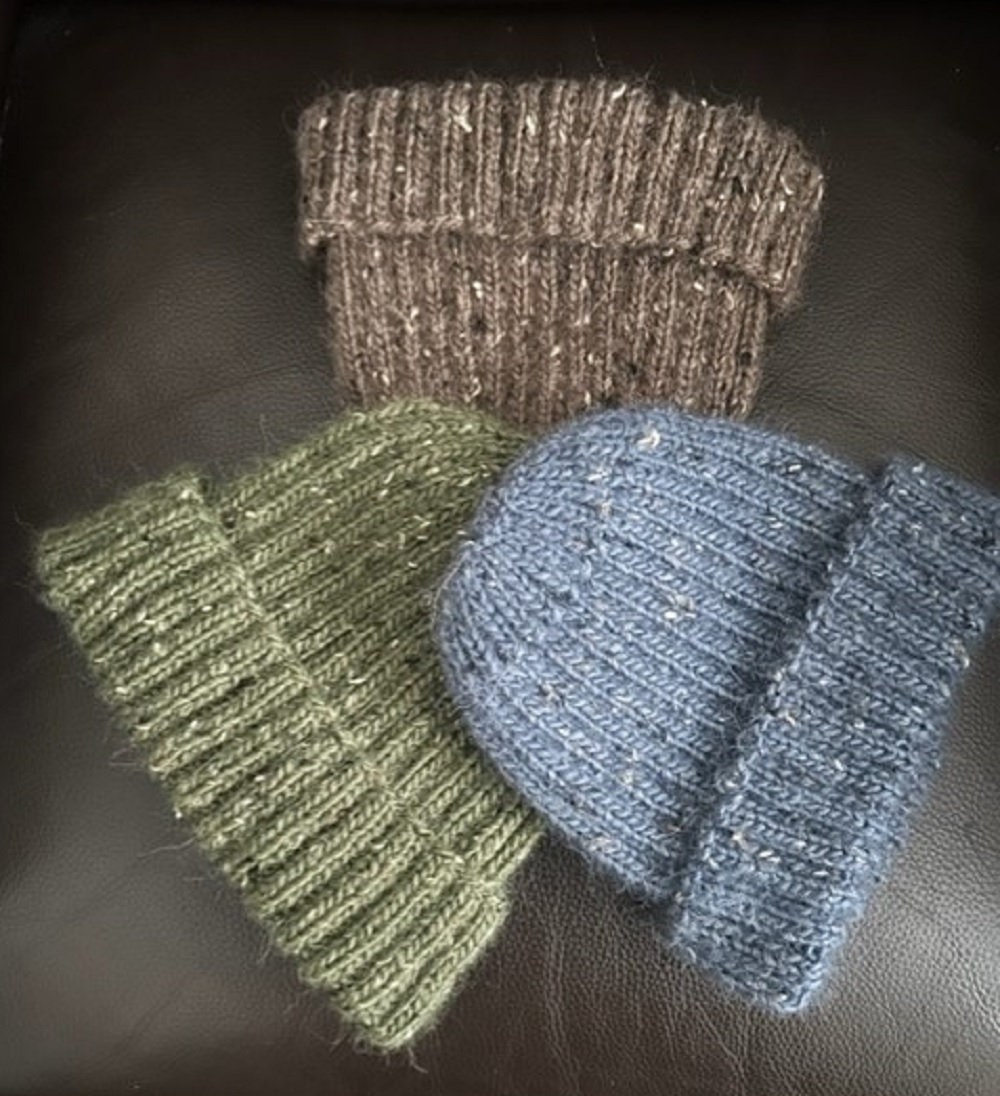 Knitting Pattern Easy Knit Ribbed Hat Men or Women in Aran Yarn 2 Sizes ...