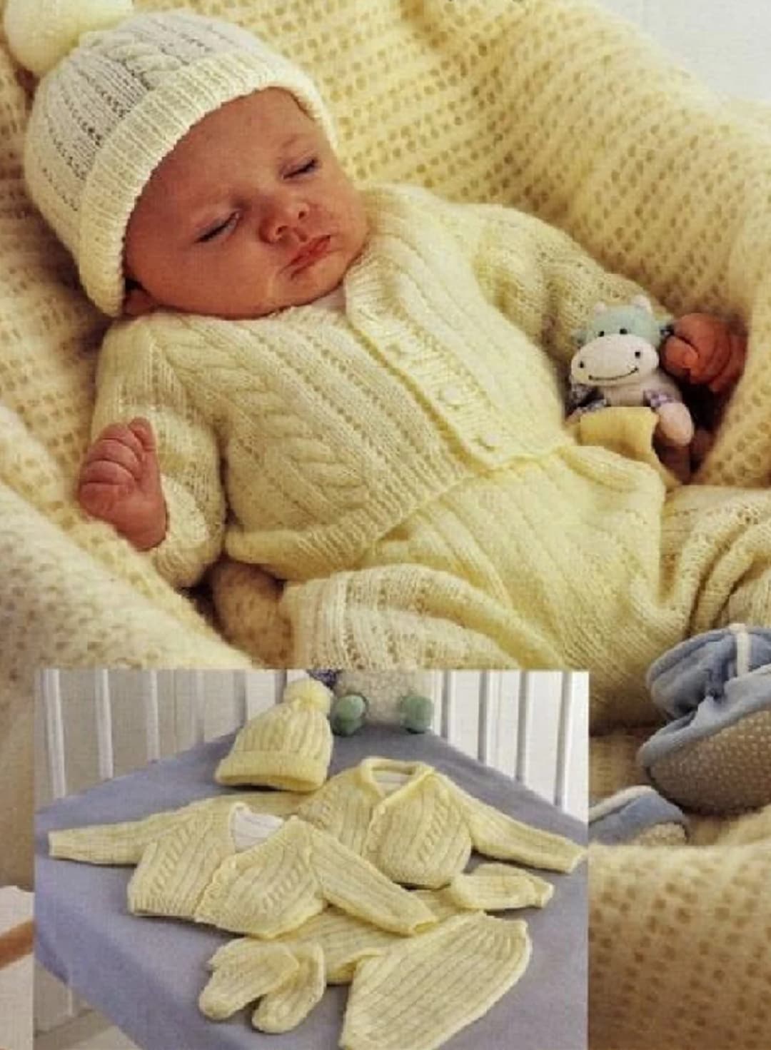 Knitting Pattern Baby Preemie Premature Baby Pram Set in 4 Ply Size 10 ...