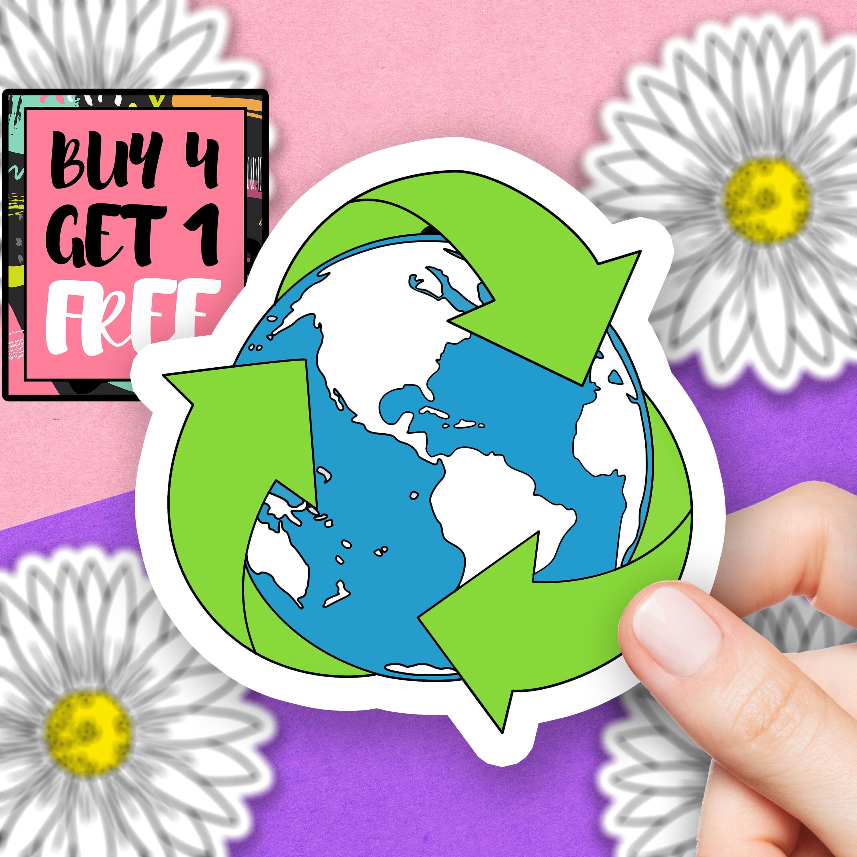 Paper & Party Supplies Earth Sticker Recycle Sticker Symbol Nature ...