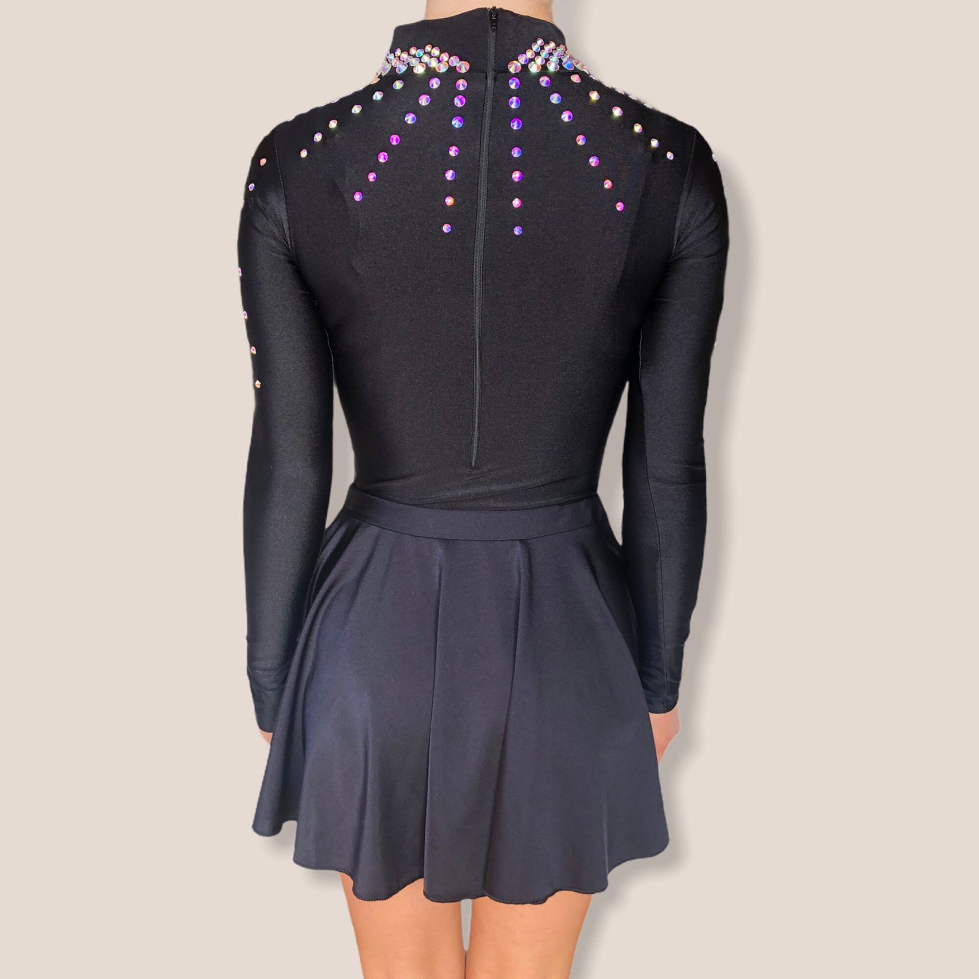 Clásico leotardo negro cuello alto de manga larga con espalda | Etsy