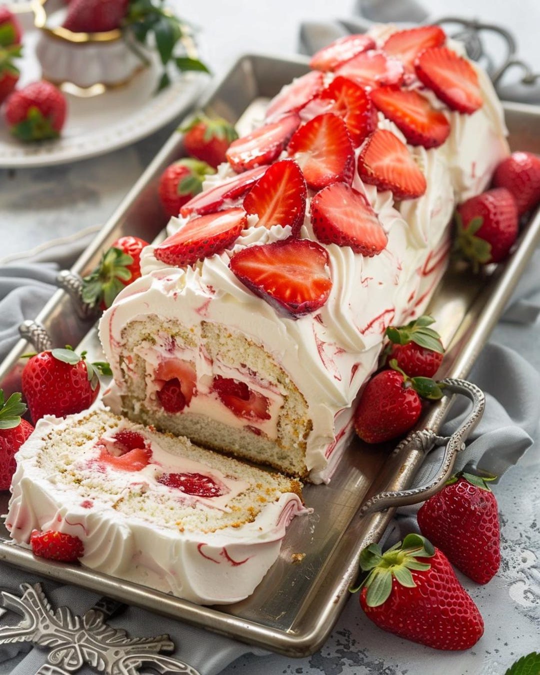 Strawberry Tiramisu Roll Art Print: Whimsical Kitchen Decor (digital ...