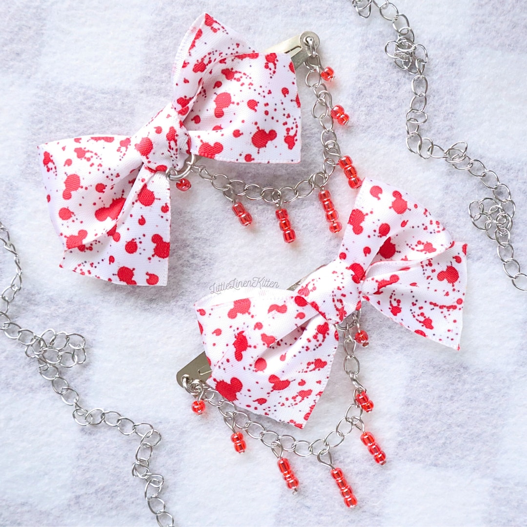 Yandere Blood Splatter Bow Hair Clips (set of 2) Inspired by Yuno Gasai ...