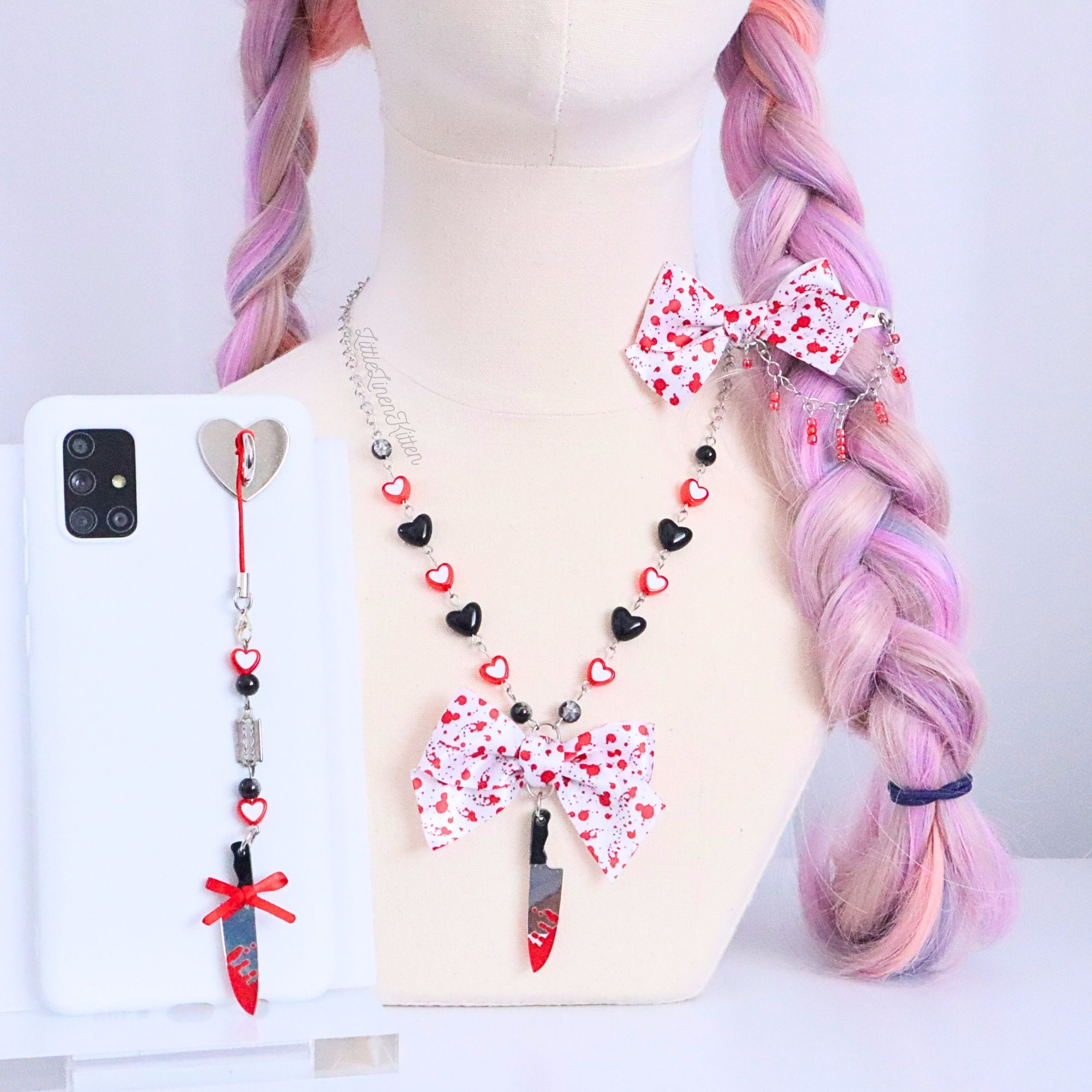 Yandere Blood Splatter Bow Hair Clips Inspired by Yuno Gasai Gurokawa ...