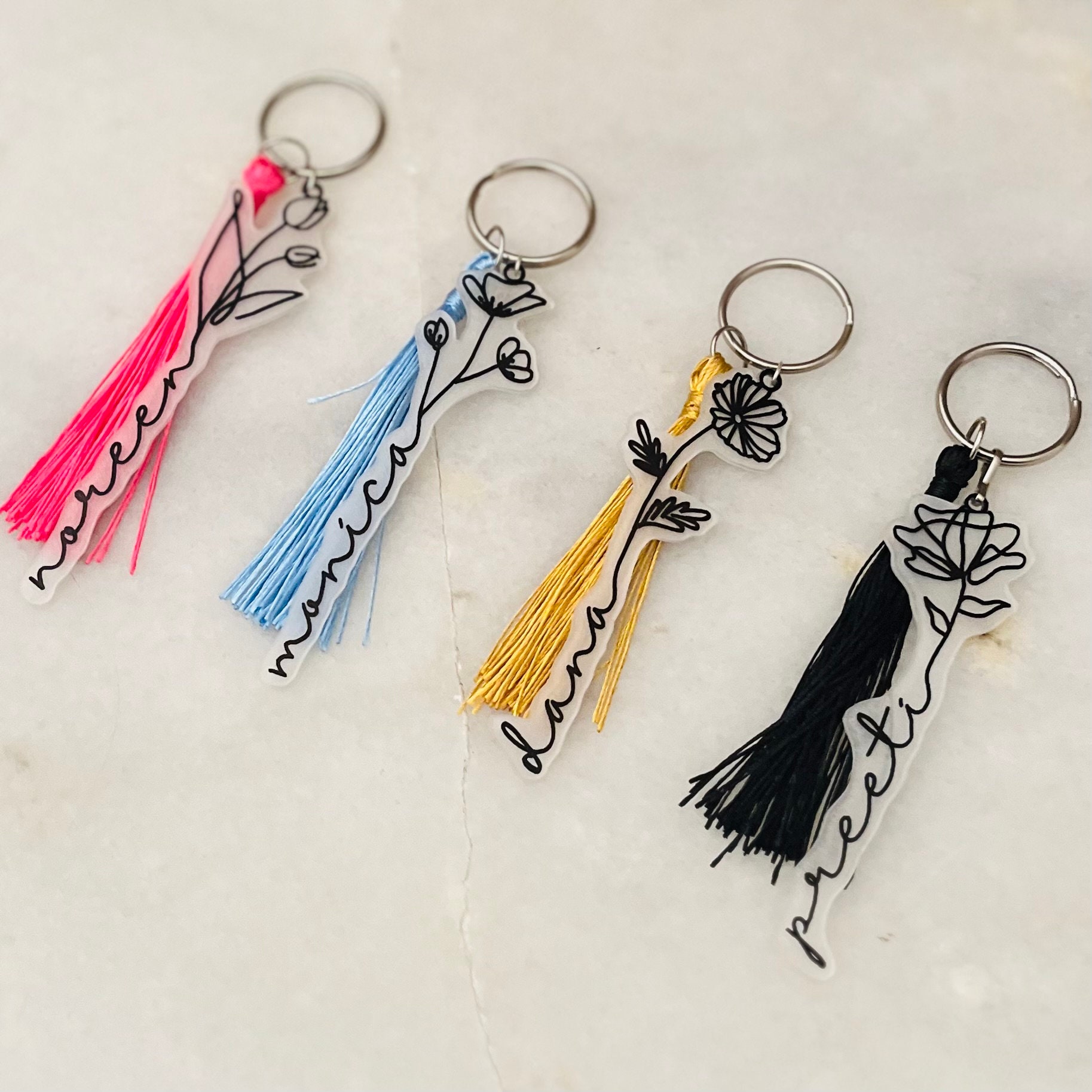 Custom Flower Stem Name Keychain Custom Party Favors - Etsy