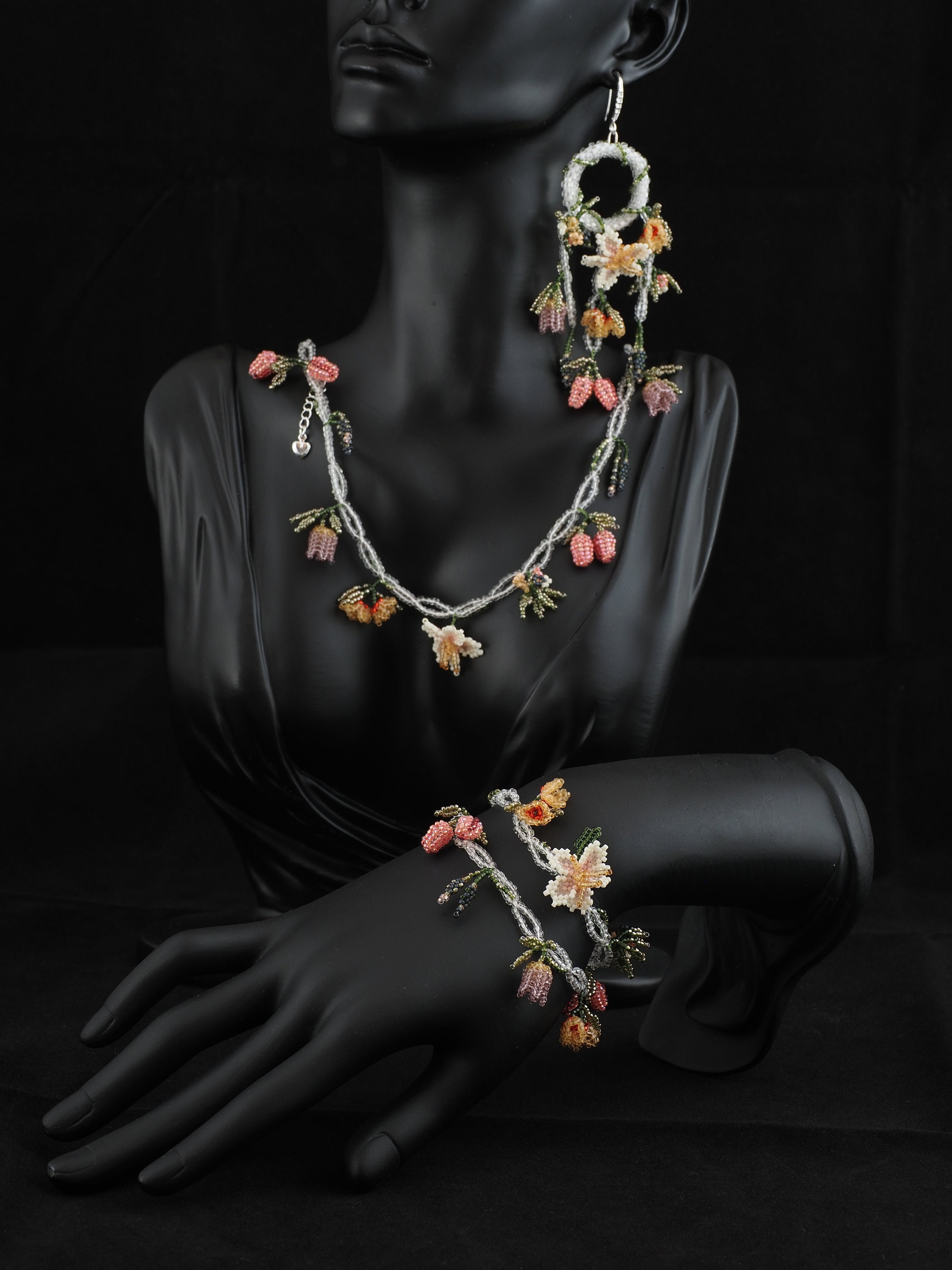 Bead Flowers Jewelry Set Gift for Her Floral Jewelry Beaded Earrings ...