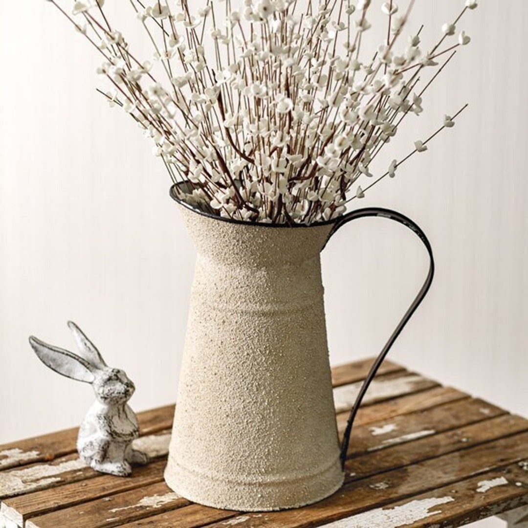 Textured Metal Milk Pitcher White Farmhouse Pitcher Milk Can Inspired ...