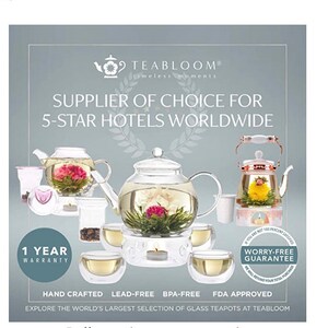 Teabloom Eternal Love Flowering Tea Gift Set Glass Teapot 36 Oz, Heart ...
