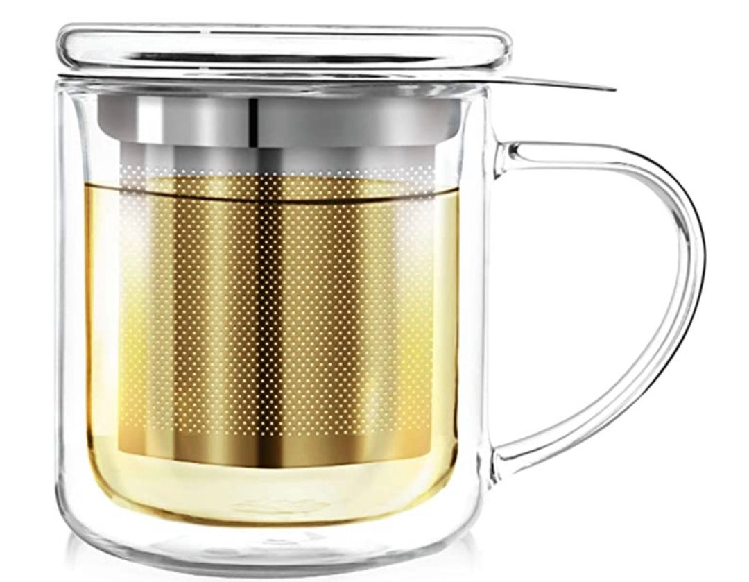 Glass Tea Cup With Infuser – Double Wall Design, Stainless Steel Basket ...