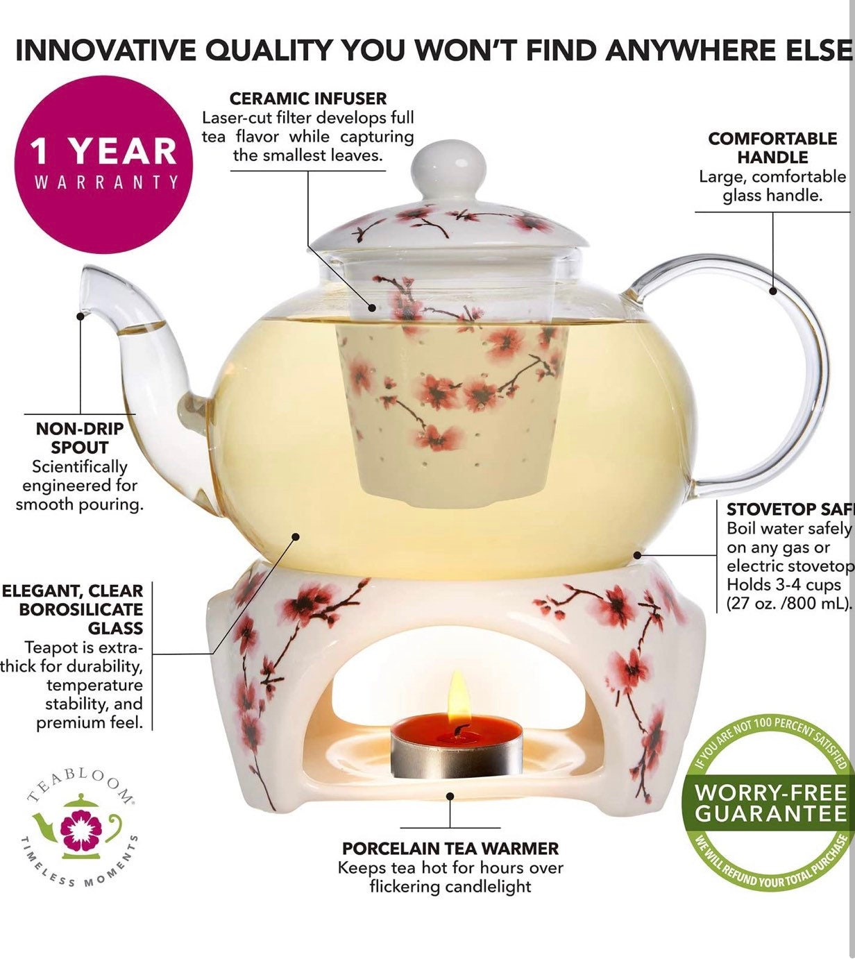 Teabloom Cherry Blossom Teapot & Flowering Tea Gift Set - Stovetop Safe ...
