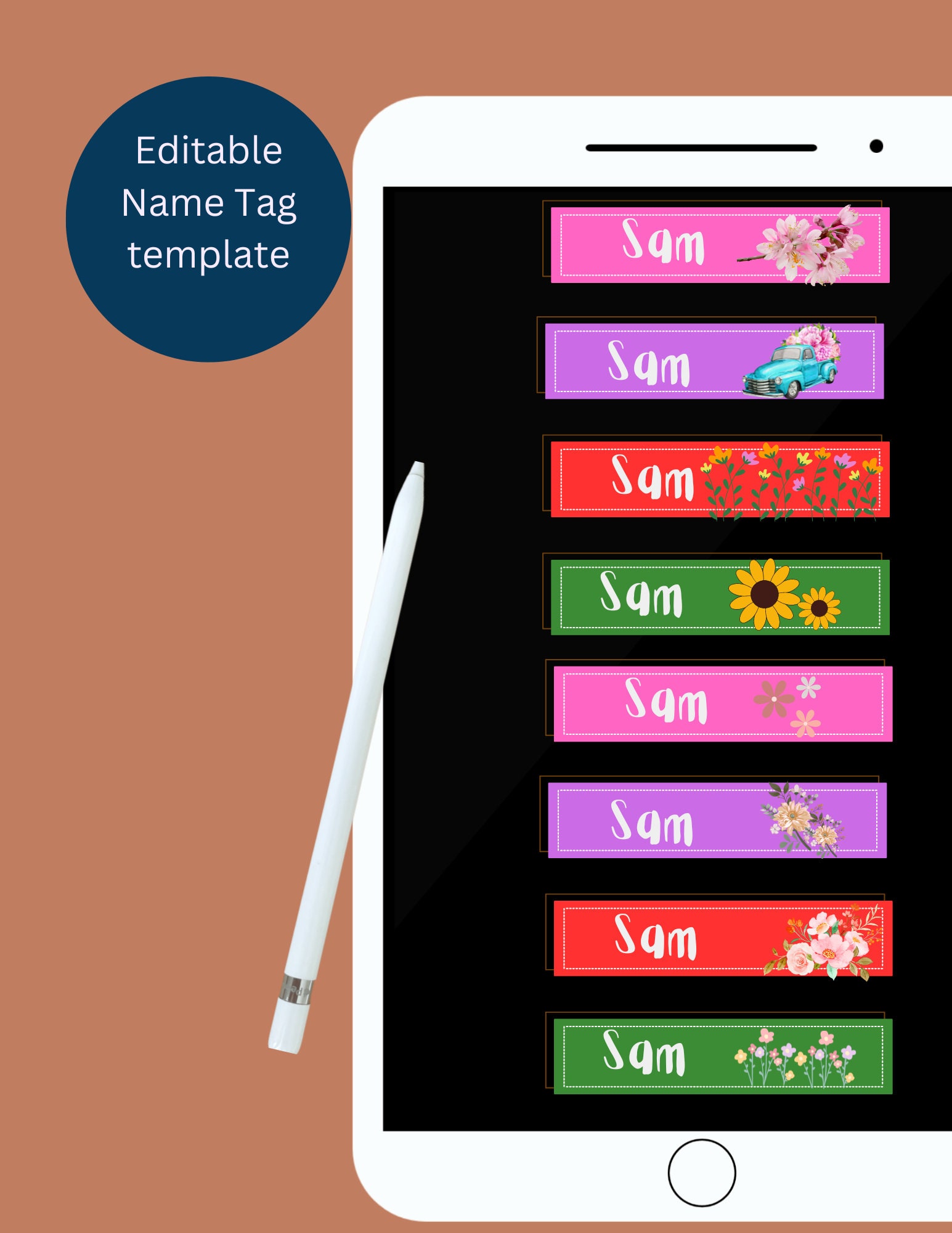 8 Instant Download Flower Name Tags, Editable Floral Templates, Flower ...
