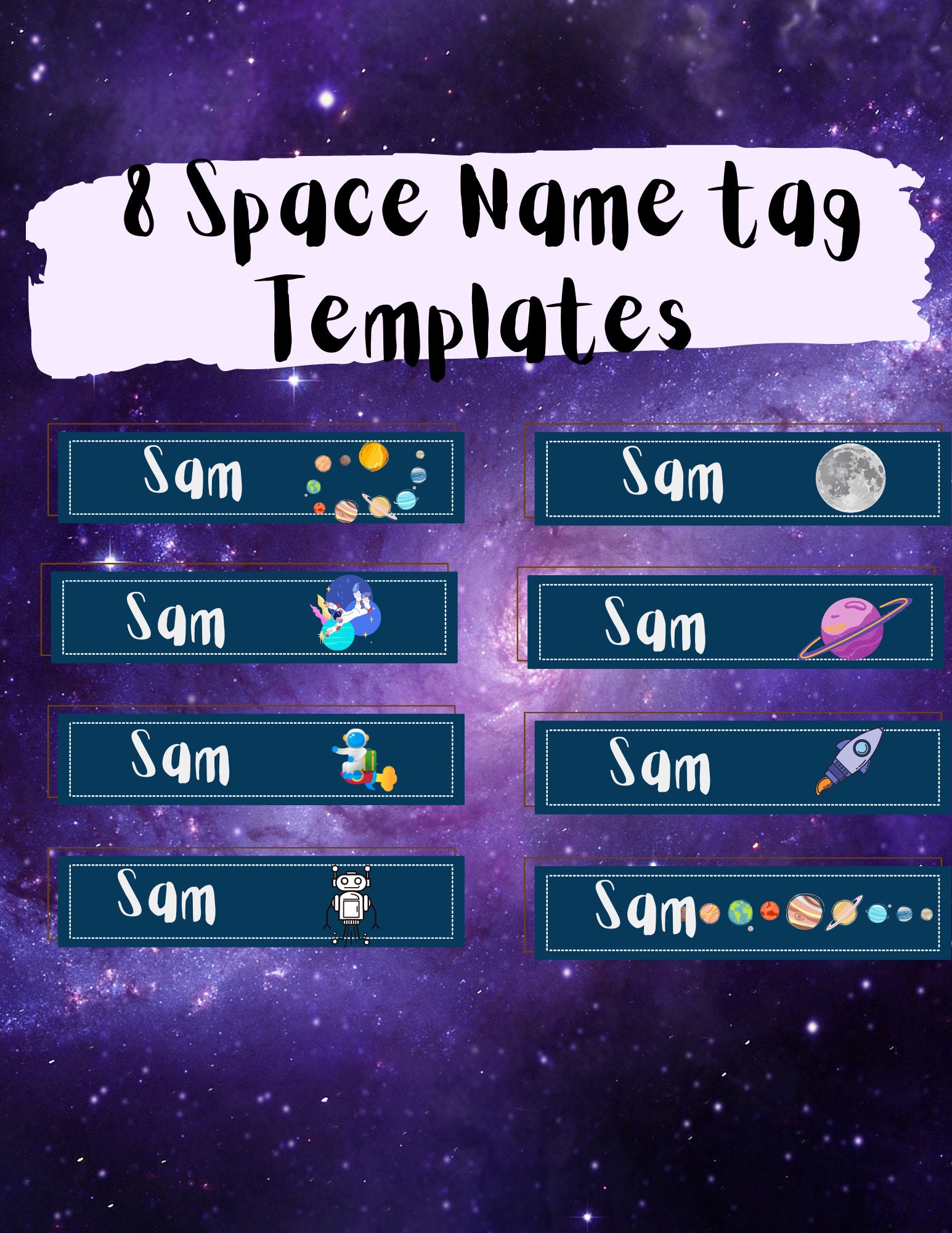 8 Editable Space Name Tags, Space Theme Classroom, Space Decor, Student ...