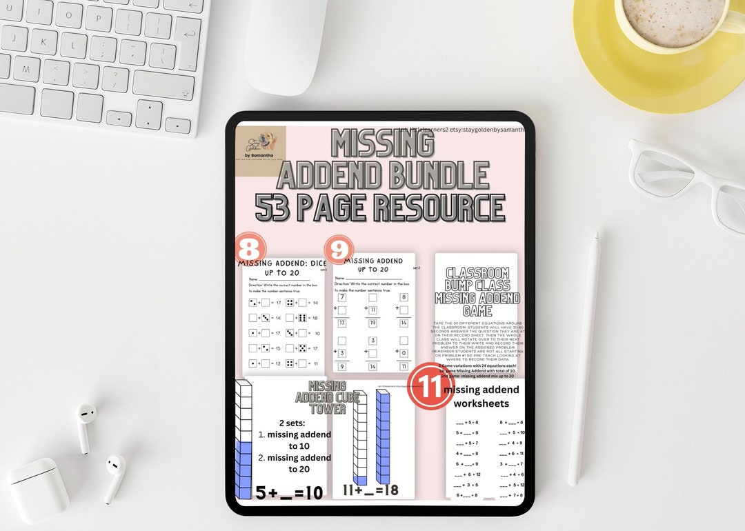 Missing Addends, Math Bundle, 1st Grade Math Worksheets, Math for 1st ...