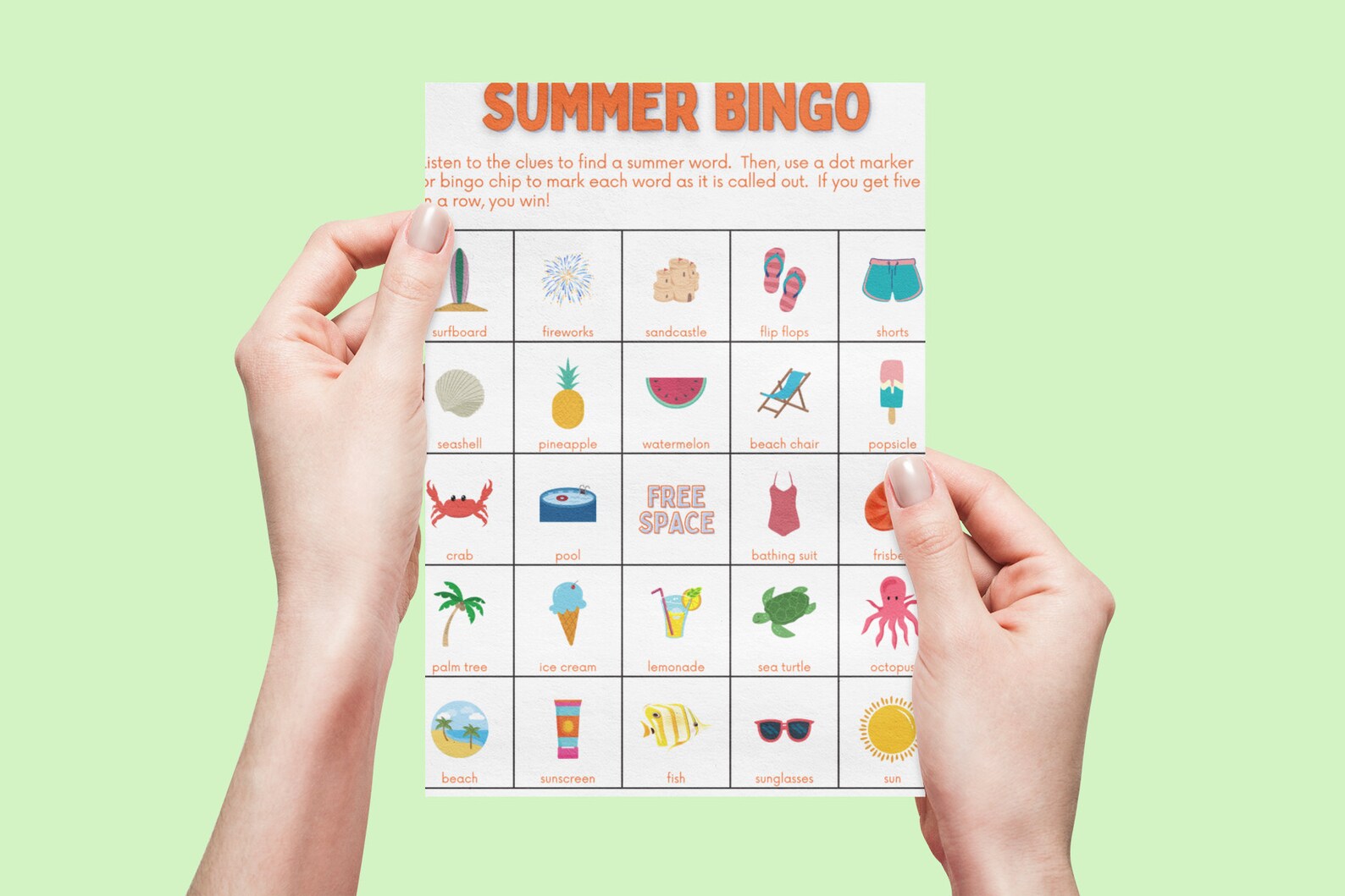 SUMMER Bingo Fun Summer Printable Bingo Game for Kids Printable Kids ...