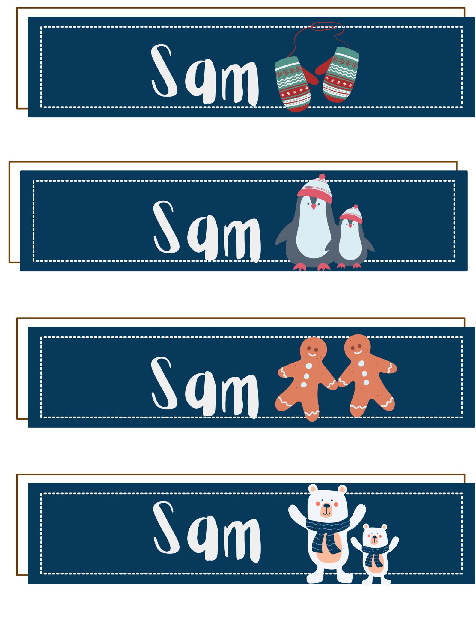 4 Editable Winter Desk Name Tag for Student, Desk Name Tag Student ...