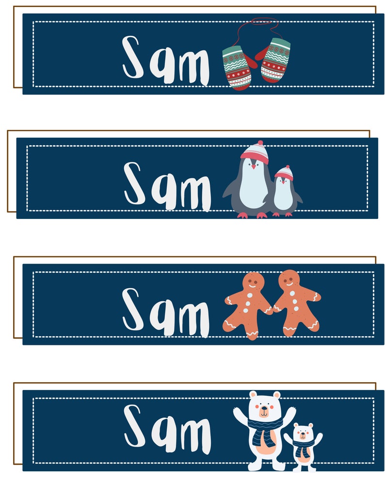 4 Editable Winter Desk Name Tag for Student, Desk Name Tag Student ...