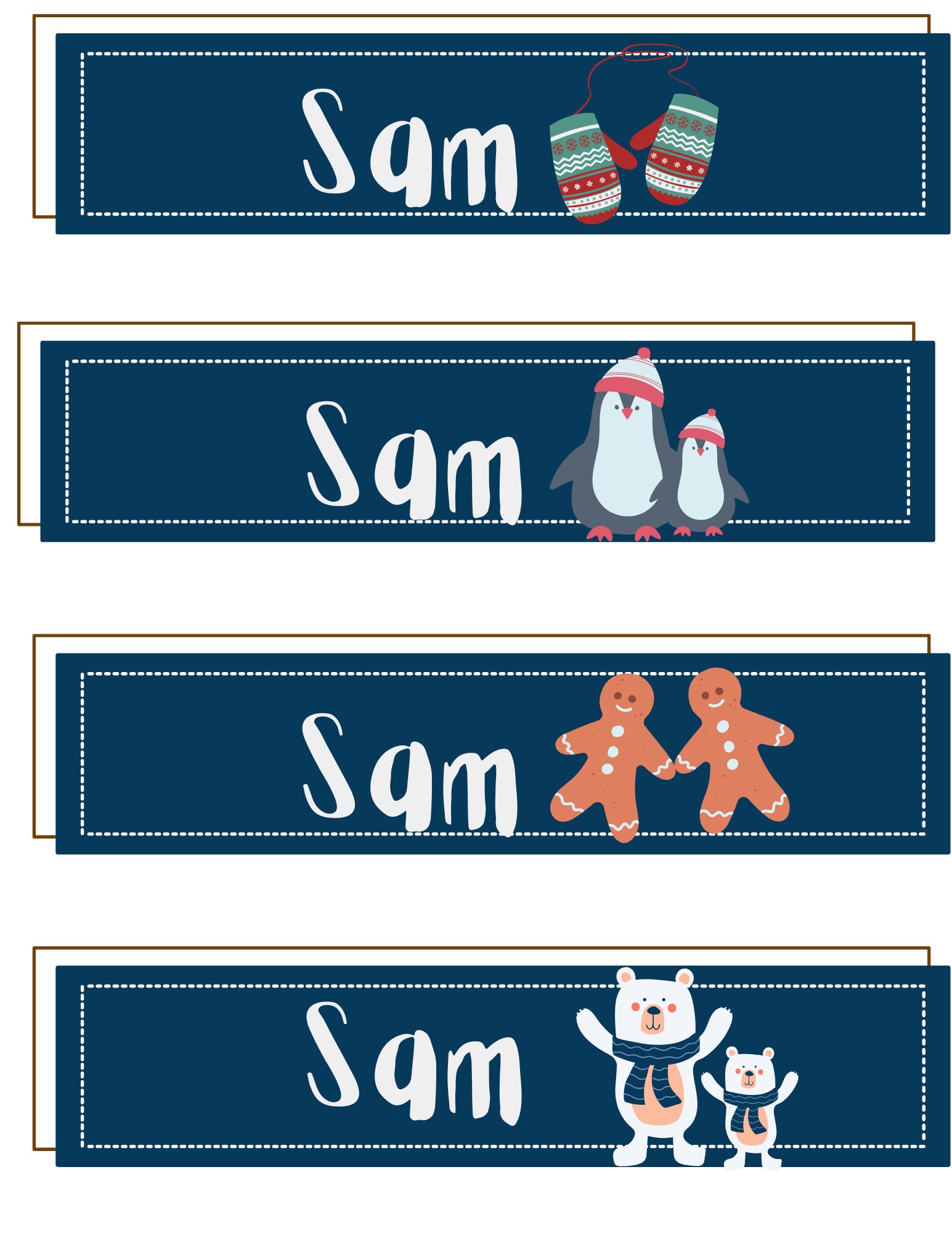 4 Editable Winter Desk Name Tag for Student, Desk Name Tag Student ...