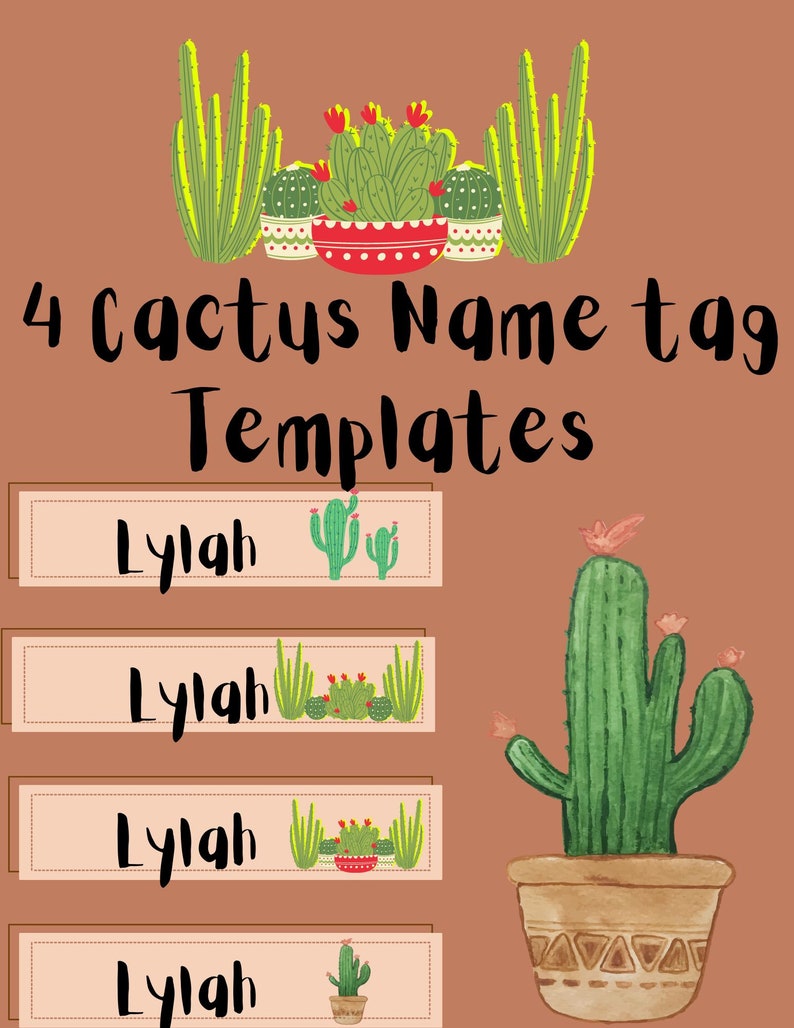 4 Cactus Student Name Tags, Student Desk Label, Desk Name Tag Student ...