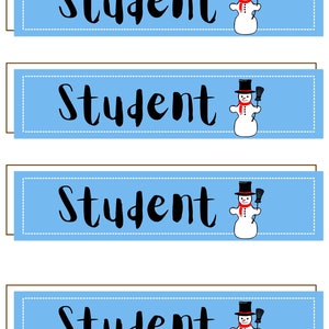 4 Editable Winter Desk Name Tag for Student, Desk Name Tag Student ...