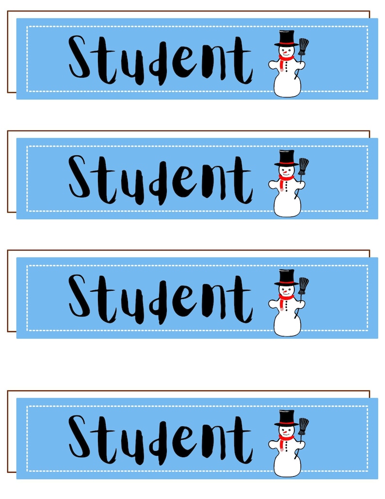 4 Editable Winter Desk Name Tag for Student, Desk Name Tag Student ...