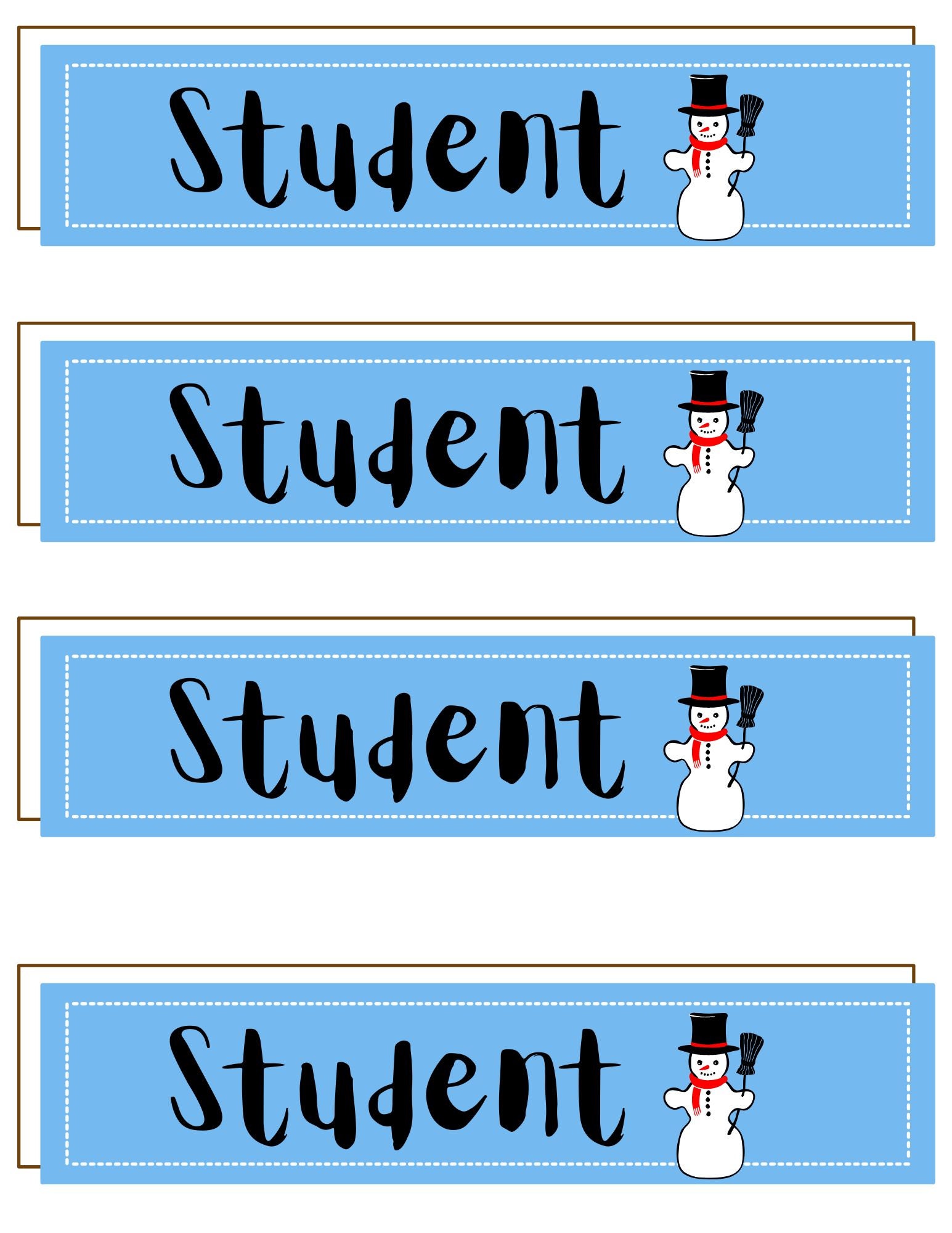 4 Editable Winter Desk Name Tag for Student, Desk Name Tag Student ...