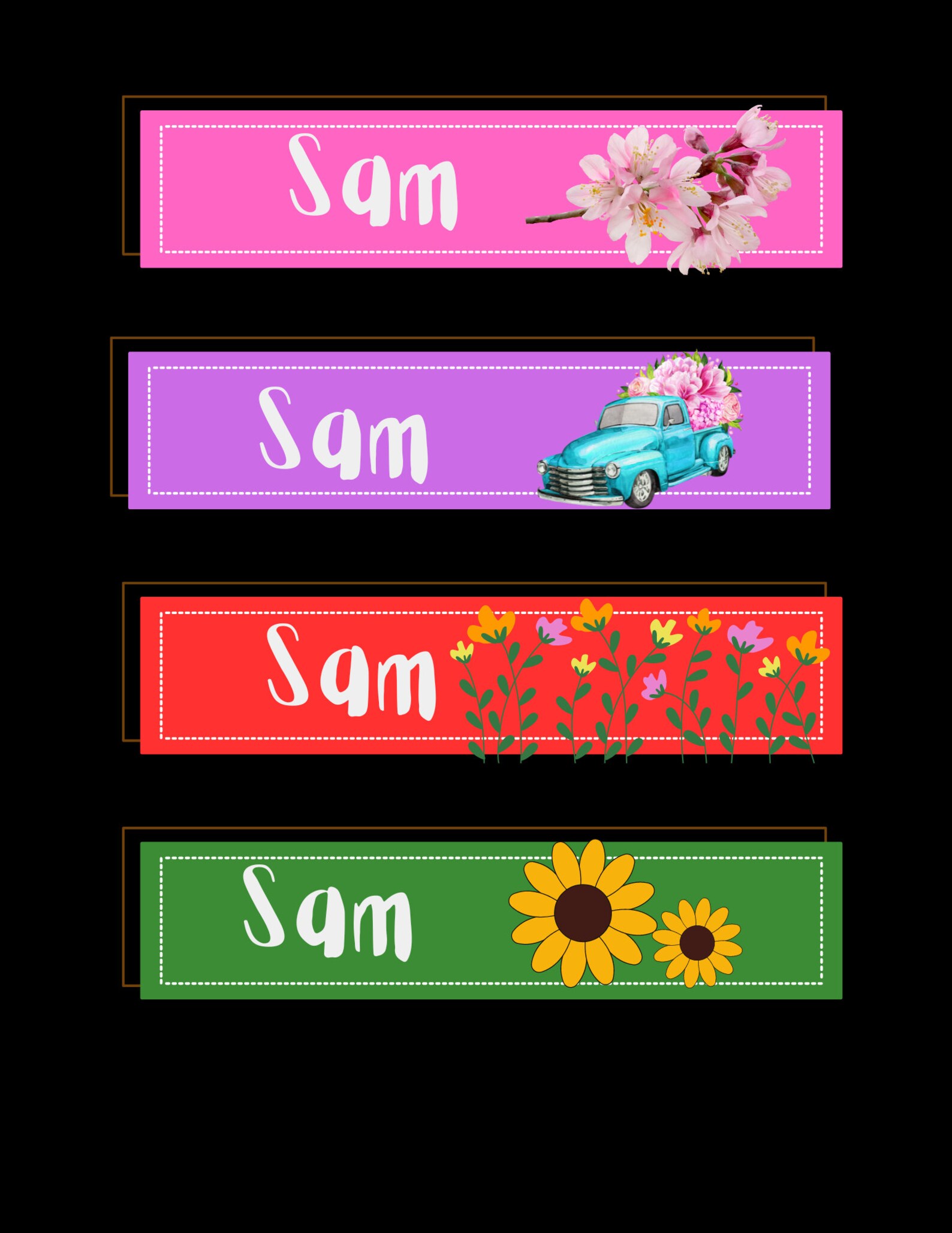 8 Instant Download Flower Name Tags, Editable Floral Templates, Flower ...