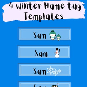 4 Editable Winter Desk Name Tag for Student, Desk Name Tag Student ...