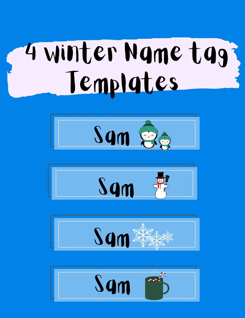 4 Editable Winter Desk Name Tag for Student, Desk Name Tag Student ...