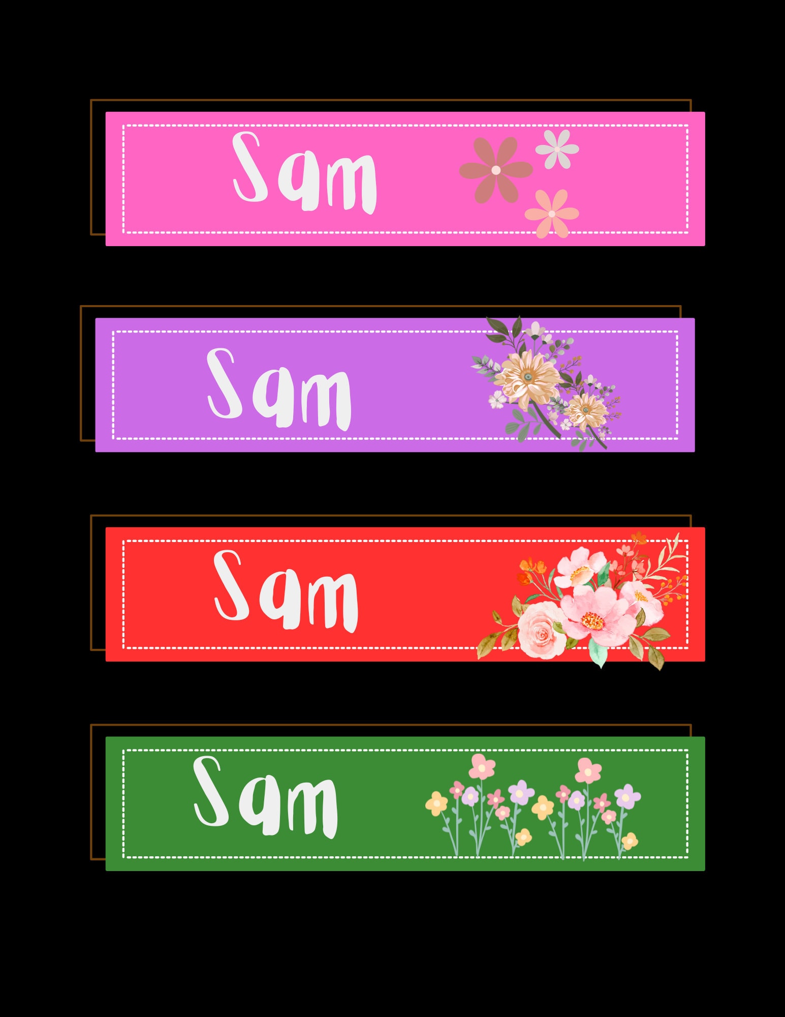 8 Instant Download Flower Name Tags, Editable Floral Templates, Flower ...