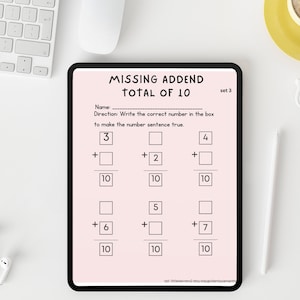 Missing Addends, Math Bundle, 1st Grade Math Worksheets, Math for 1st ...