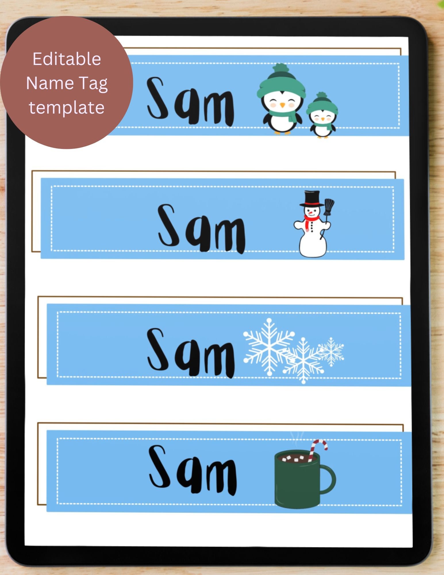 4 Editable Winter Desk Name Tag for Student Desk Name Tag - Etsy