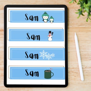 4 Editable Winter Desk Name Tag for Student, Desk Name Tag Student ...