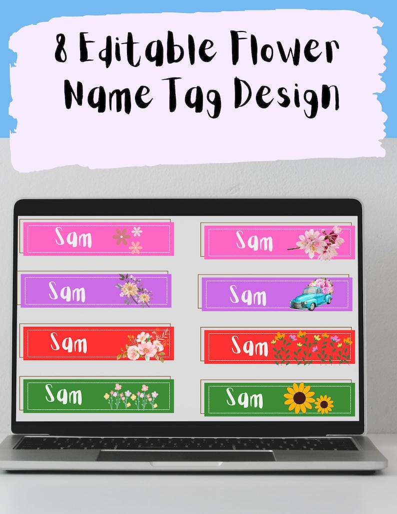 8 Instant Download Flower Name Tags, Editable Floral Templates, Flower ...