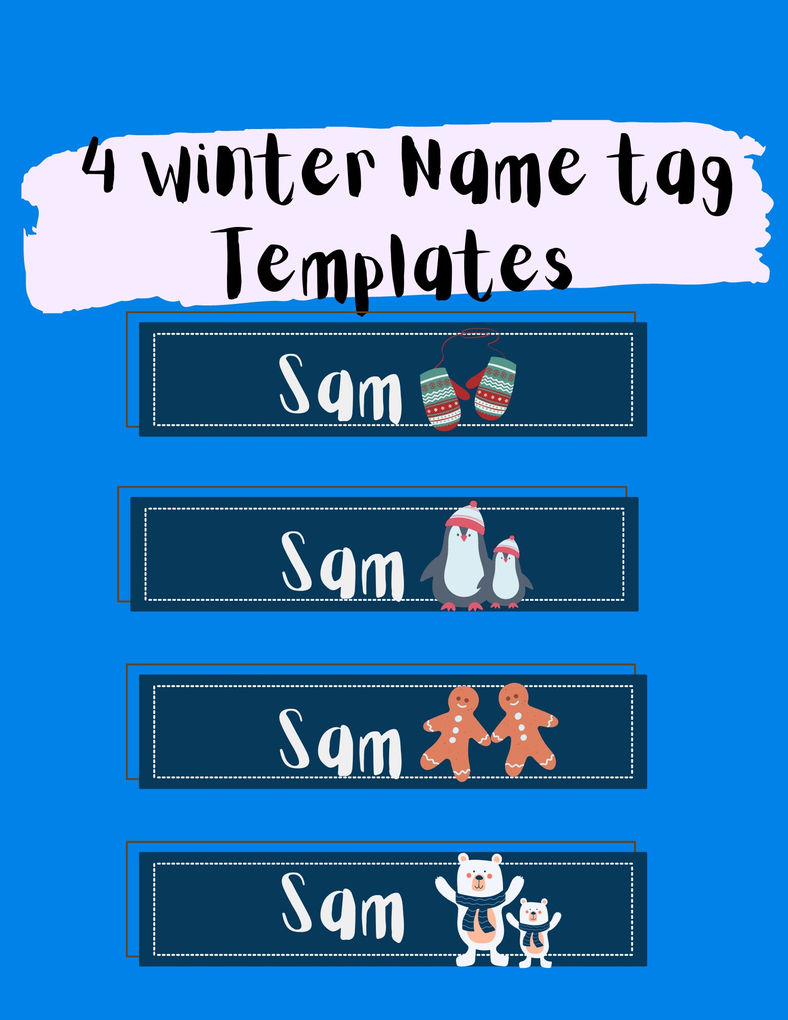 4 Editable Winter Desk Name Tag for Student, Desk Name Tag Student ...