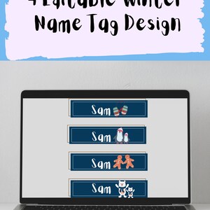 4 Editable Winter Desk Name Tag for Student, Desk Name Tag Student ...