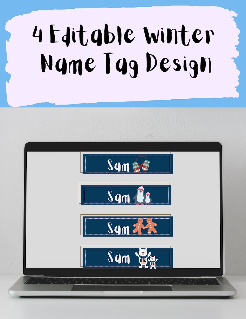 4 Editable Winter Desk Name Tag for Student, Desk Name Tag Student ...