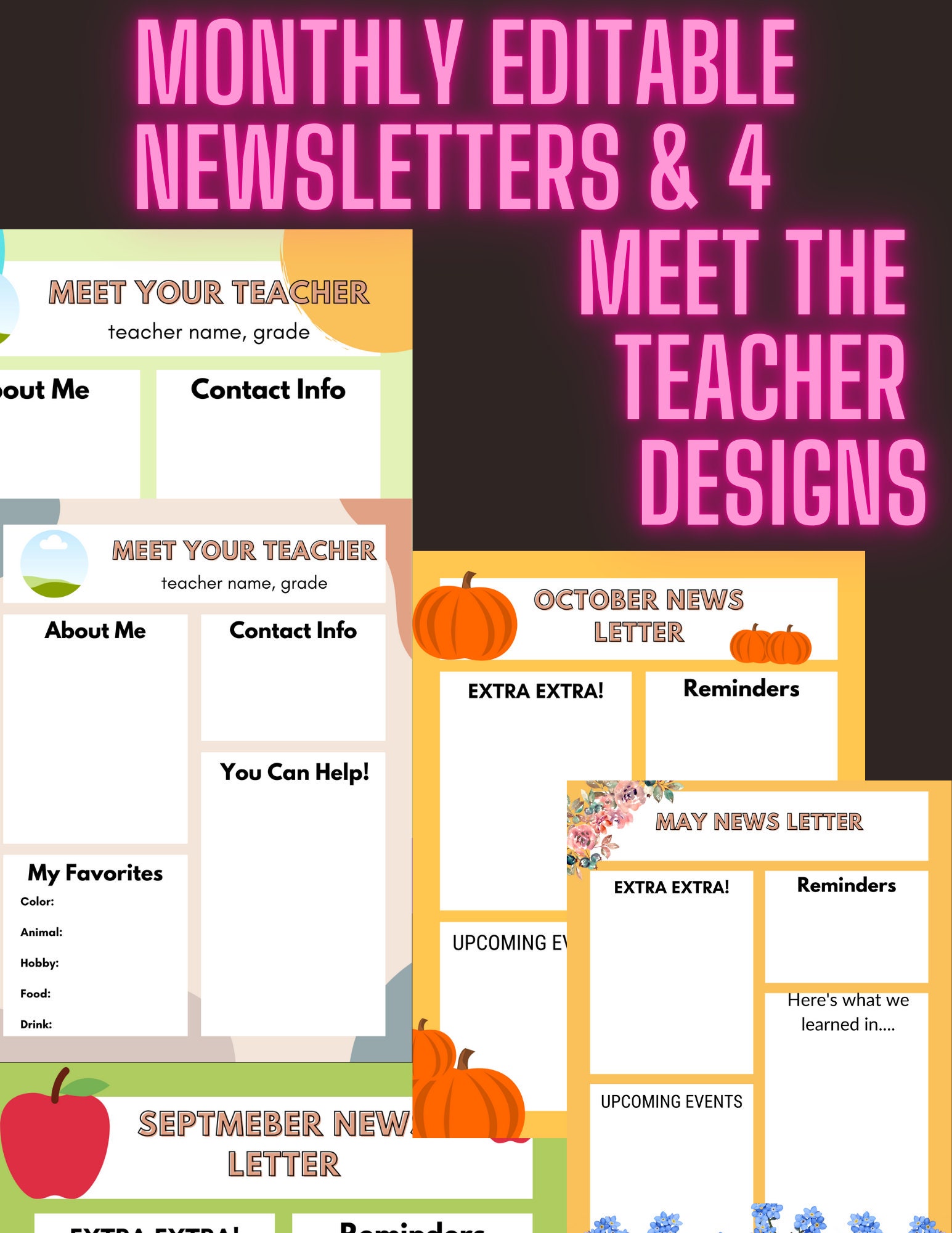 Editable Teacher Monthly Newsletter, Monthly Newsletter, Newsletter ...