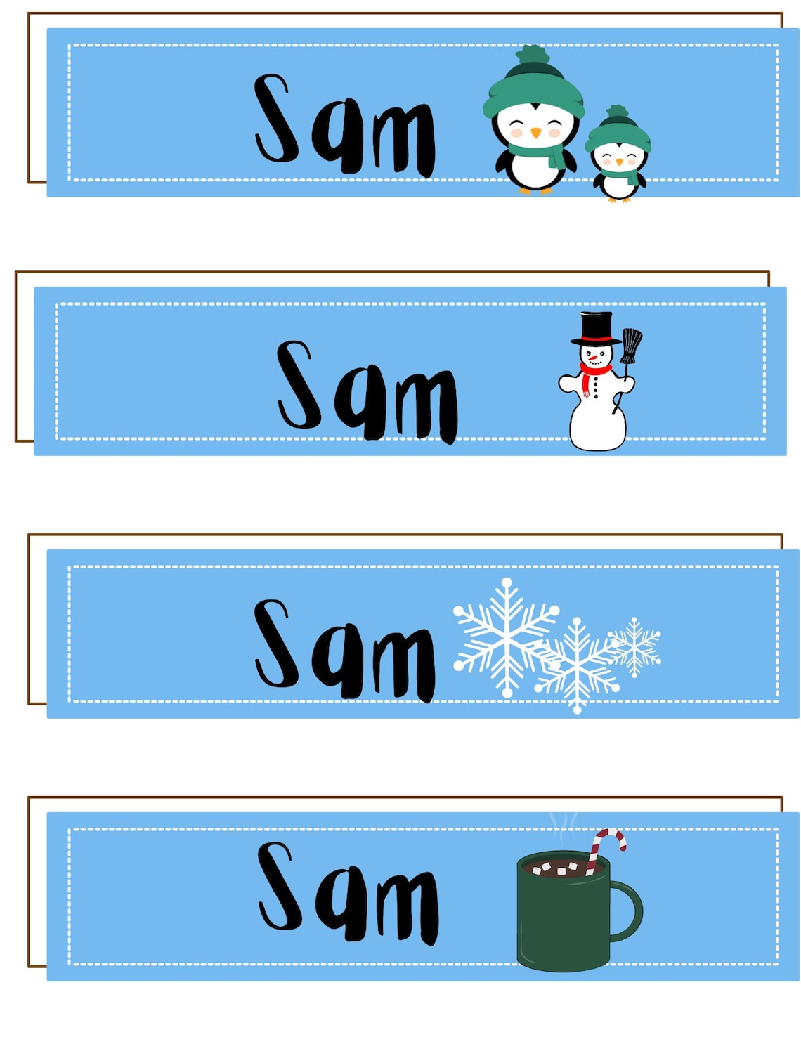 4 Editable Winter Desk Name Tag for Student, Desk Name Tag Student ...