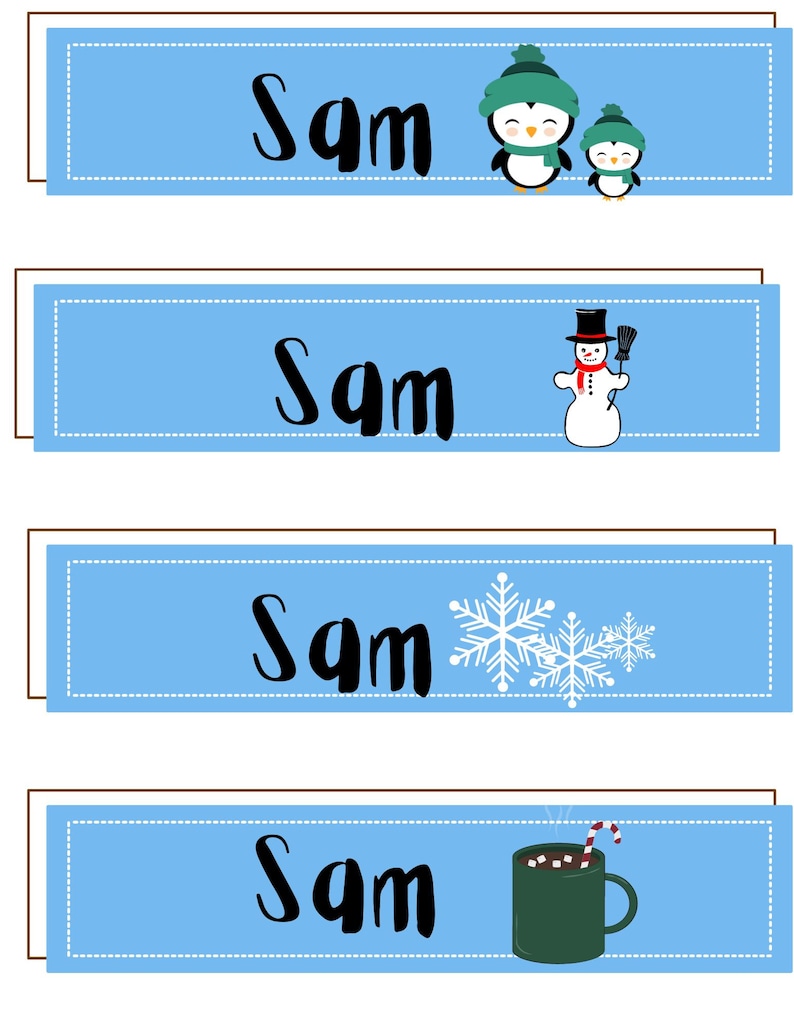 4 Editable Winter Desk Name Tag for Student, Desk Name Tag Student ...