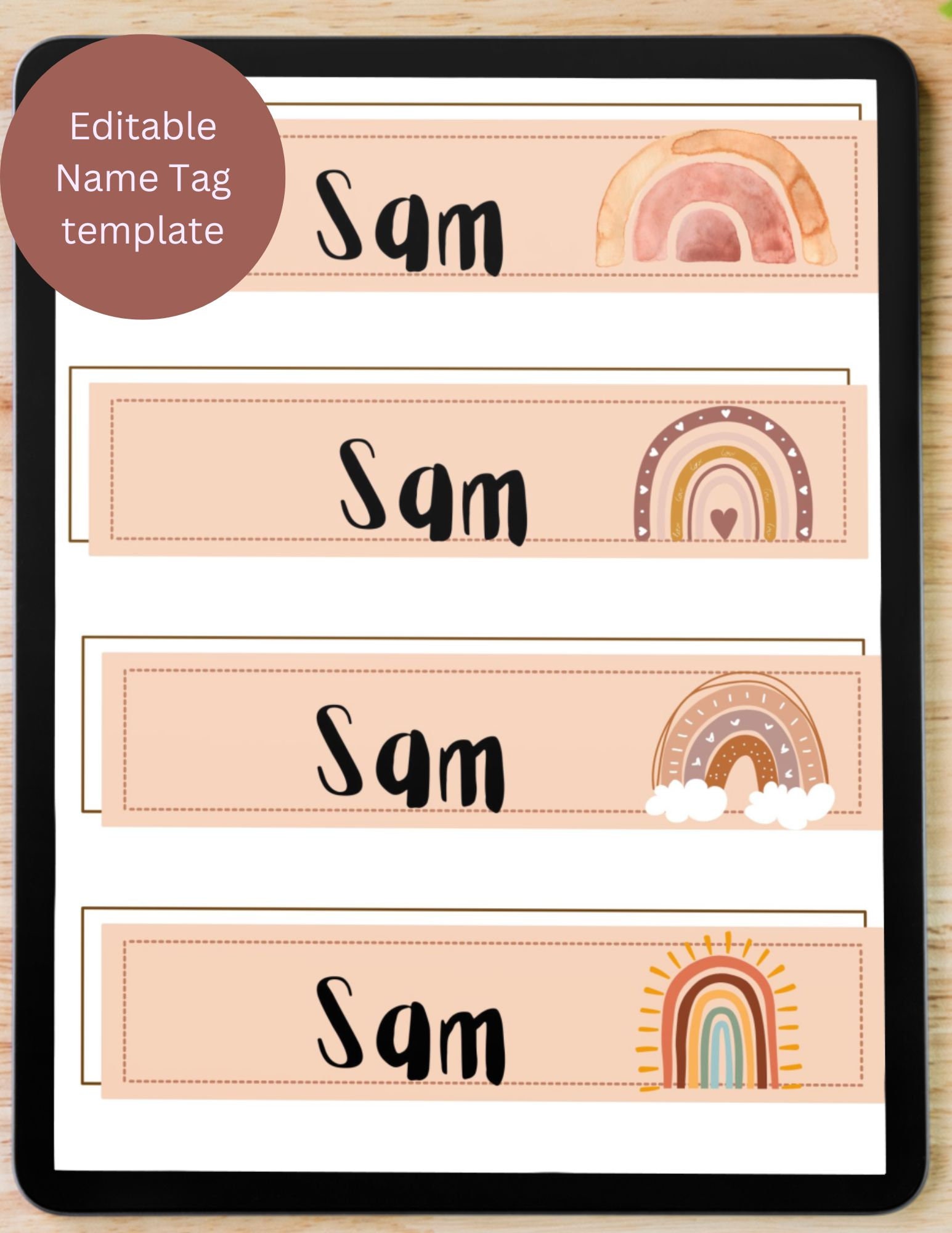 4 Editable Template Boho Rainbow Student Name Tags Student - Etsy